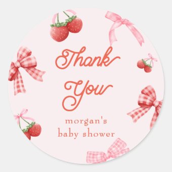 Berry Sweet Pink Coquette Baby Shower Classic Round Sticker | Zazzle