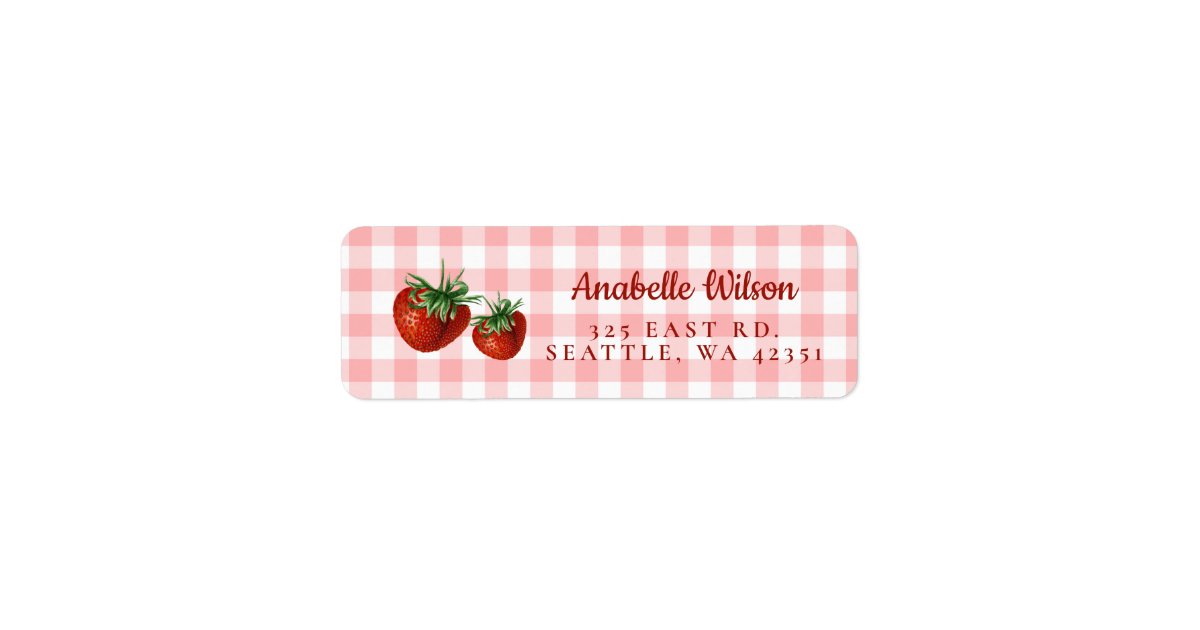 Berry Sweet Pink Plaid Strawberries Label | Zazzle