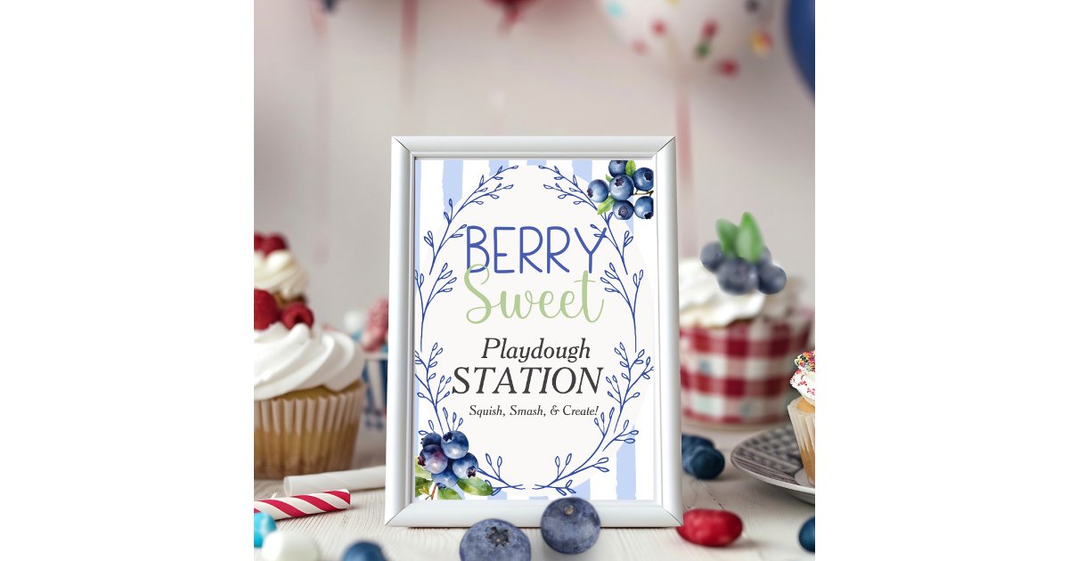 Berry Sweet Playdough Station Blueberry Sign Invitation | Zazzle