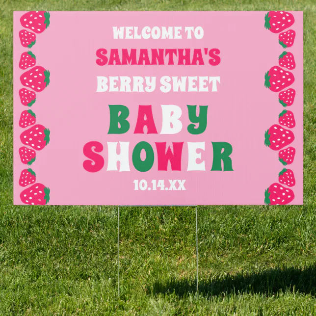 Berry Sweet Strawberry Baby Girl Shower Welcome Sign | Zazzle