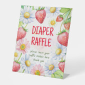 Berry sweet strawberry baby shower diaper raffle pedestal sign | Zazzle
