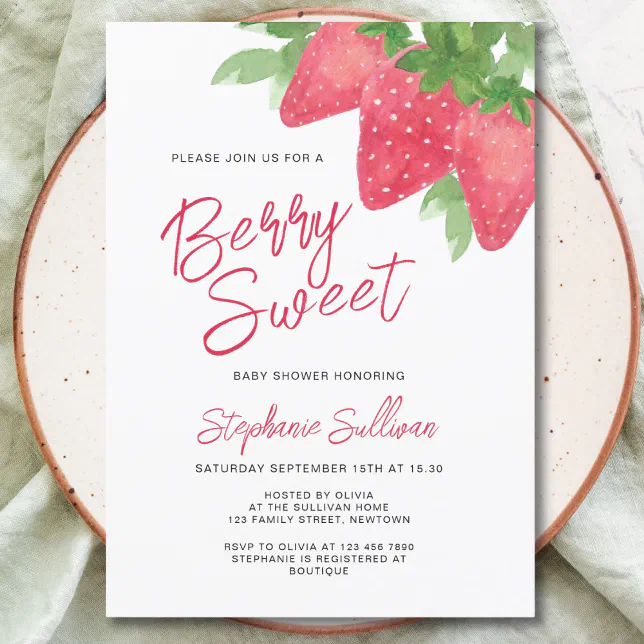 Berry Sweet Strawberry Baby Shower Invitation | Zazzle