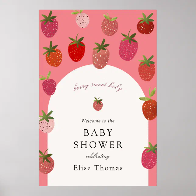 Berry Sweet Strawberry Baby Shower Welcome Poster | Zazzle