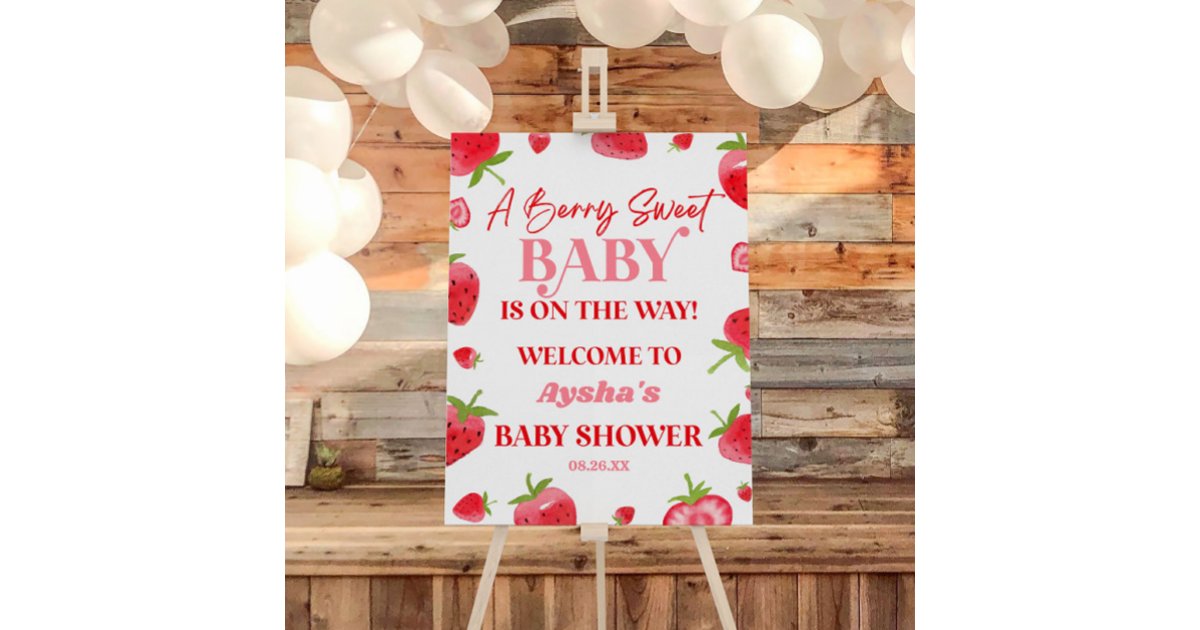 Berry Sweet Strawberry Baby Shower Welcome Sign | Zazzle