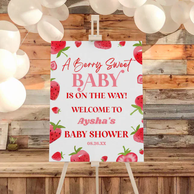 Berry Sweet Strawberry Baby Shower Welcome Sign | Zazzle