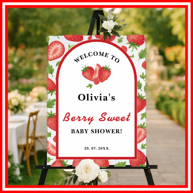 Berry Sweet Strawberry Baby Shower Welcome Sign | Zazzle