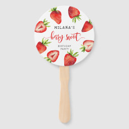Berry Sweet Strawberry Birthday Party Photo Hand Fan | Zazzle