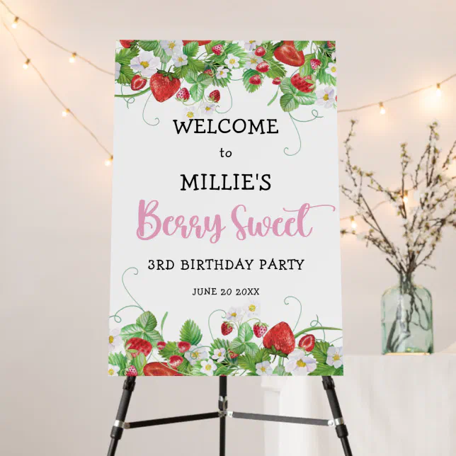 Berry Sweet Strawberry Birthday Welcome Sign | Zazzle