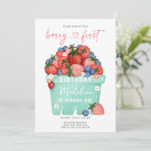Berry Sweet Strawberry Blueberry First Birthday Invitation | Zazzle