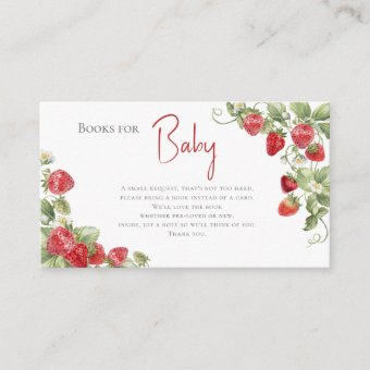 Berry Sweet Strawberry Books for Baby Shower Enclosure Card | Zazzle