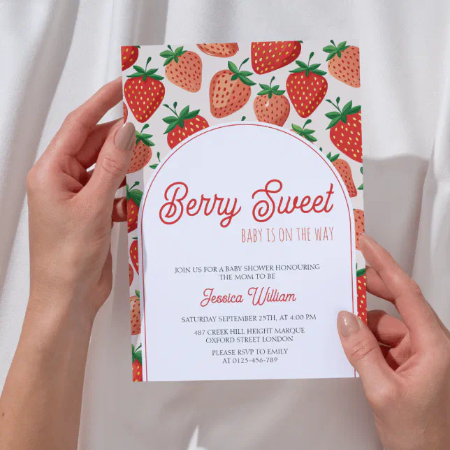 Berry Sweet Strawberry Checkered Baby Shower Invitation | Zazzle