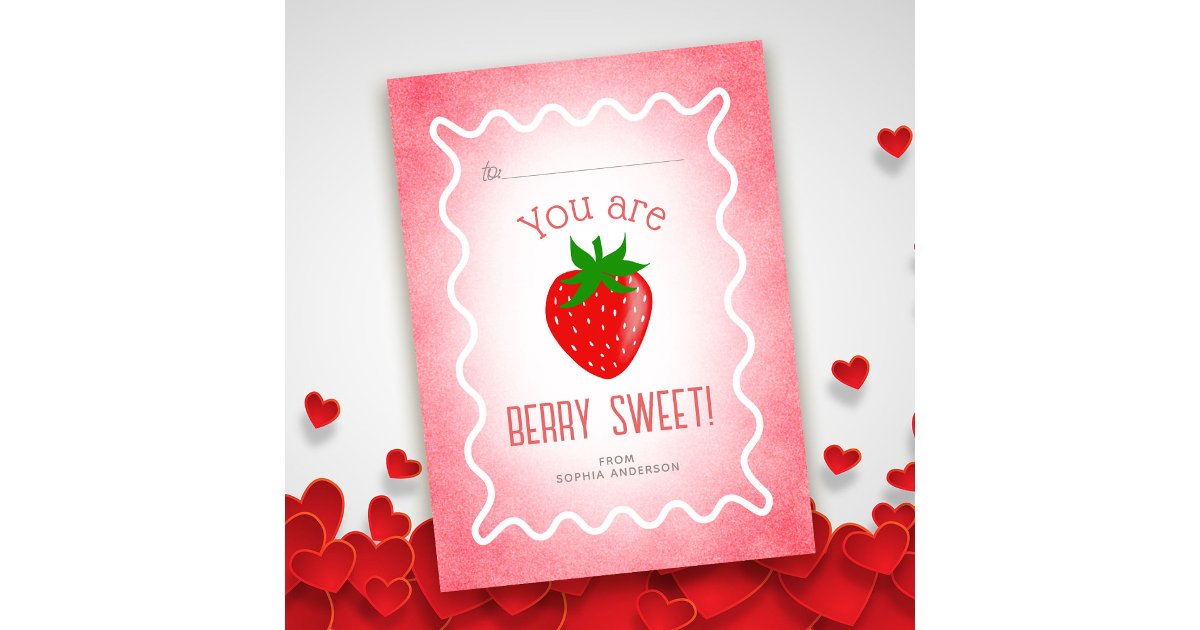 Berry Sweet Strawberry Classroom Valentine Note Card | Zazzle