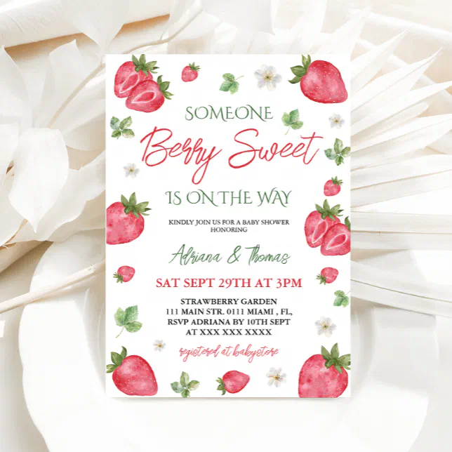 Berry Sweet Strawberry Girl Baby Shower Invitation | Zazzle