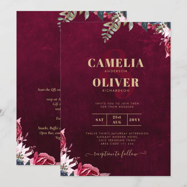 Berry Wine Floral Wedding Invitation | Zazzle