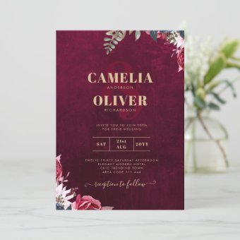 Berry Wine Floral Wedding Invitation | Zazzle