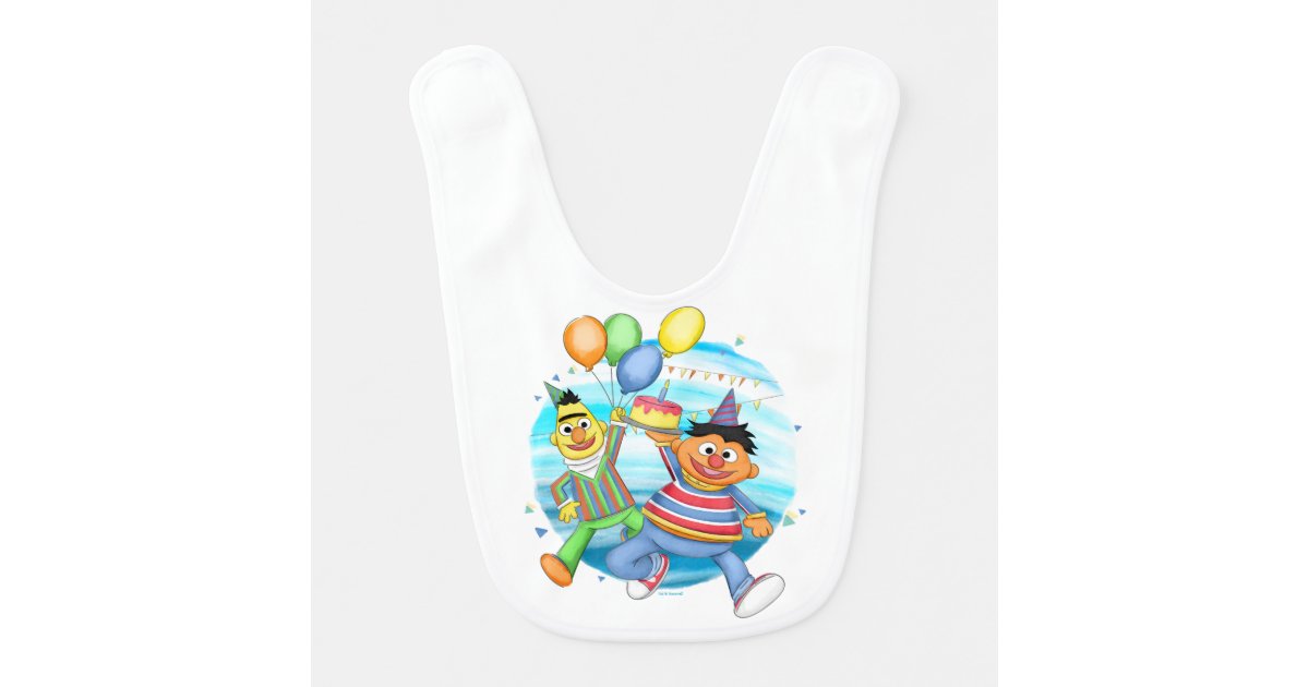 Bert and Ernie Birthday Balloons Baby Bib | Zazzle