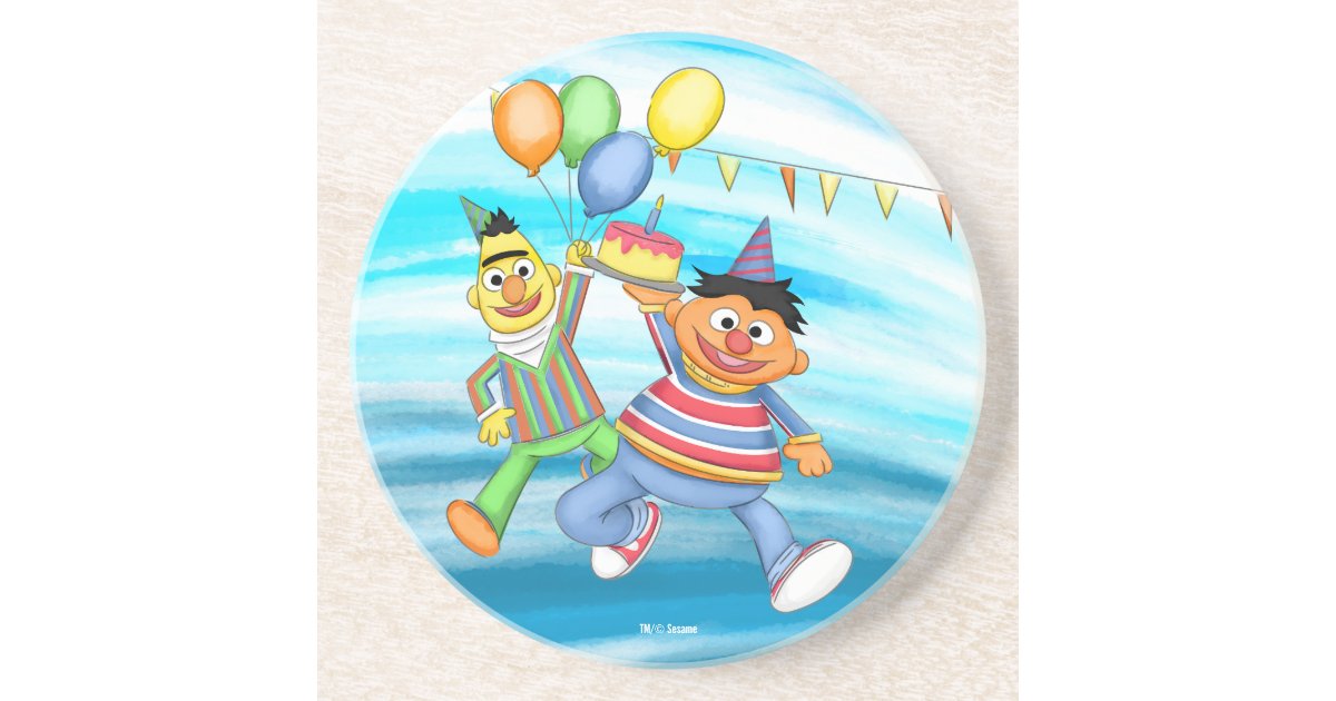 Bert and Ernie Birthday Balloons Coaster | Zazzle
