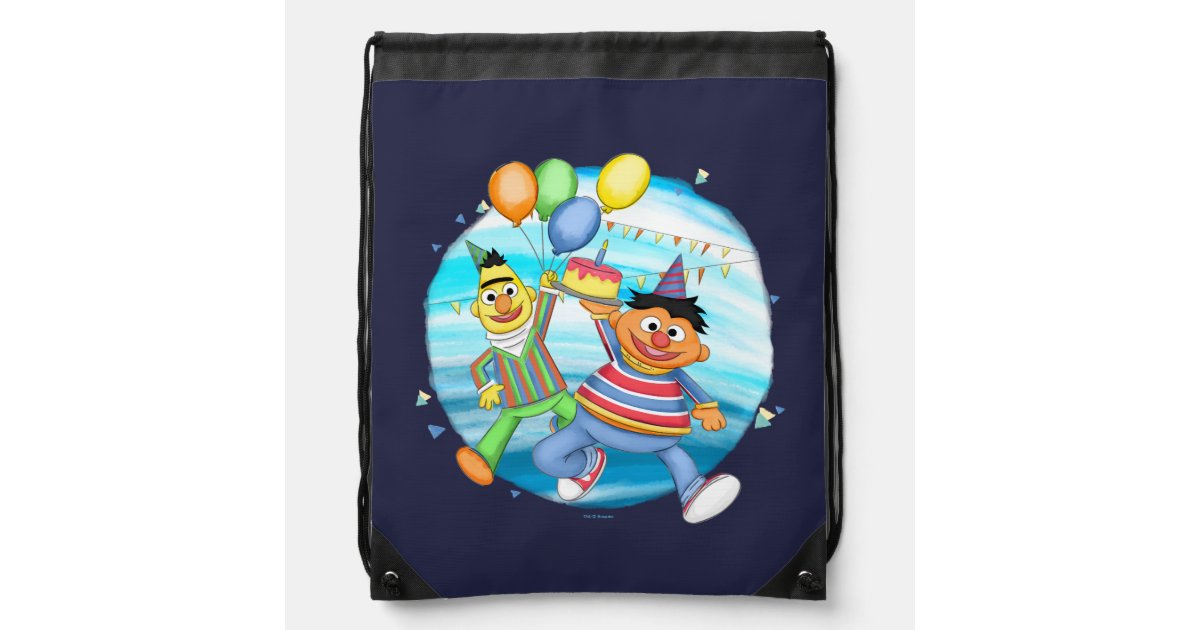 Bert and Ernie Birthday Balloons Drawstring Bag | Zazzle