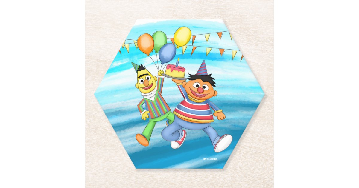 Bert and Ernie Birthday Balloons Paper Coaster | Zazzle