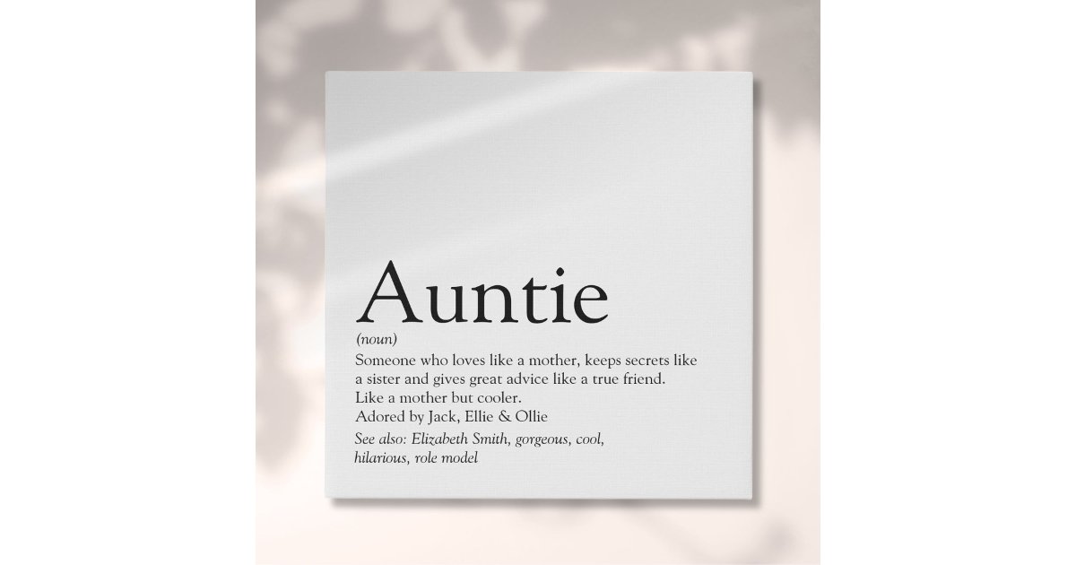 Best Aunt Auntie Definition Black and White Fun Faux Canvas Print | Zazzle