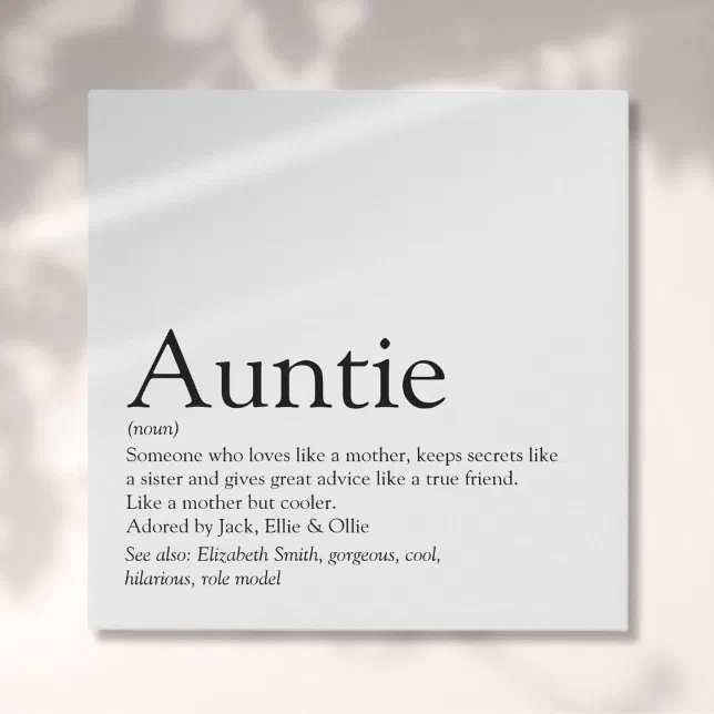 Best Aunt Auntie Definition Black and White Fun Faux Canvas Print | Zazzle