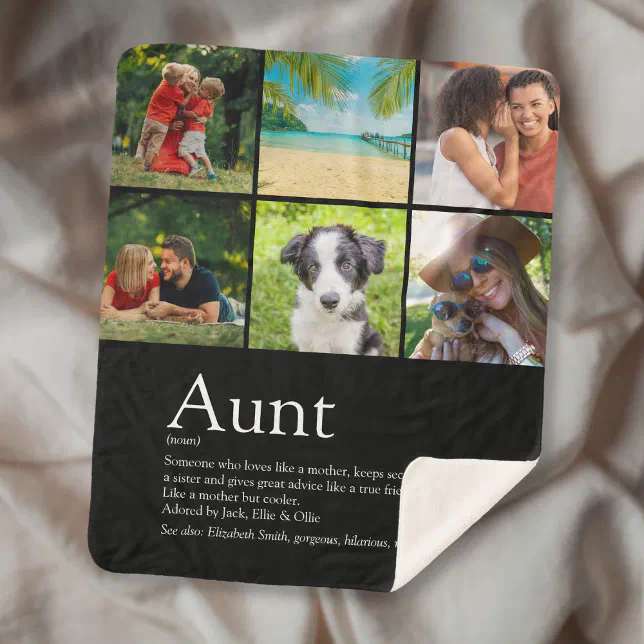 Best Aunt Auntie Ever Modern 6 Photo Collage Sherpa Blanket | Zazzle