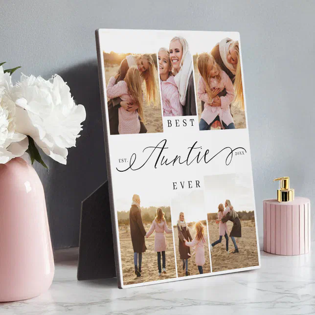 Best Auntie Ever Auntie Script Heart Photo Collage Plaque | Zazzle