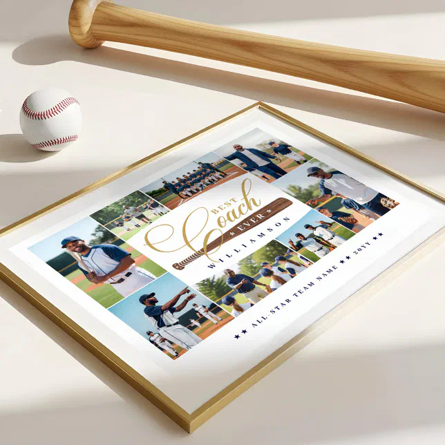 Best Baseball Coach Ever Team Sports Photo Collage Poster | Zazzle