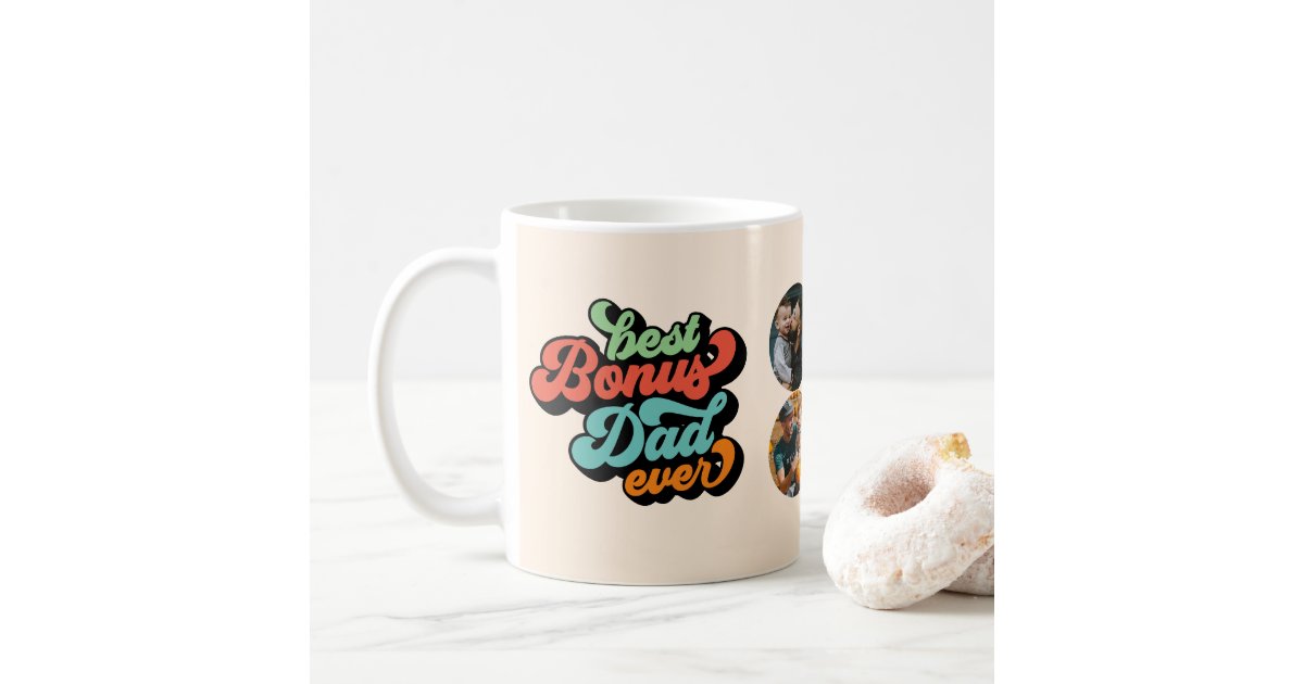 Best Bonus Dad Ever Retro Father's Day Four Photo Coffee Mug | Zazzle