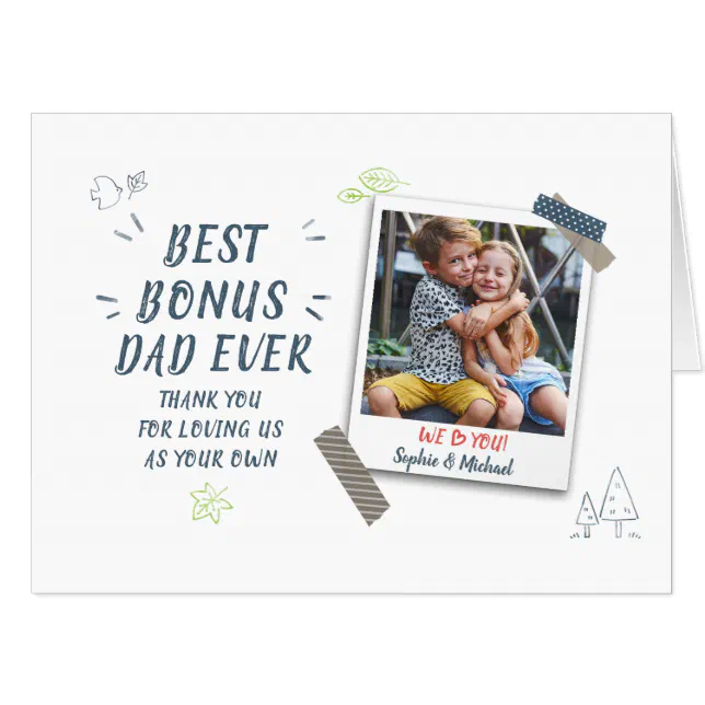 Best Bonus Dad Fathers Day Stepdad Custom Photo Card | Zazzle