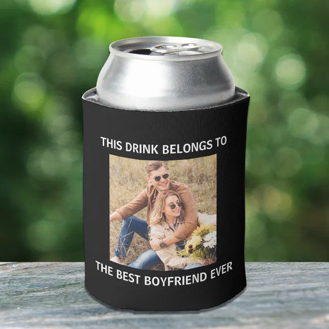 Best Boyfriend Ever Photo Black Can Cooler | Zazzle