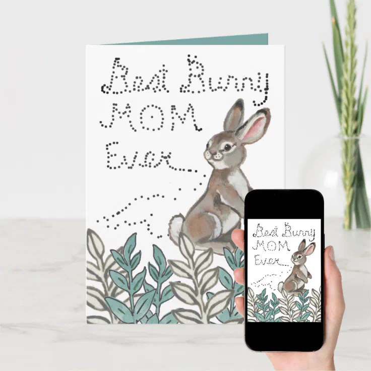 Best Bunny Mom Ever Cute Rabbit Text Mother's Day Card | Zazzle