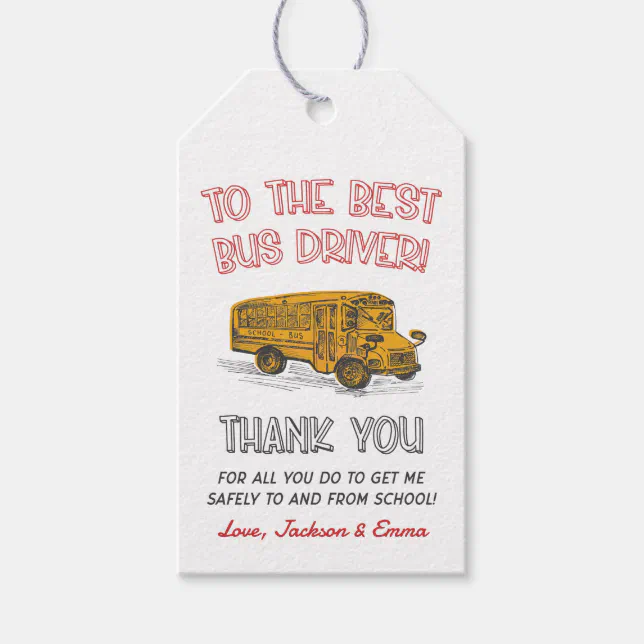 Best Bus Driver Appreciation Thank You Gift Tags | Zazzle