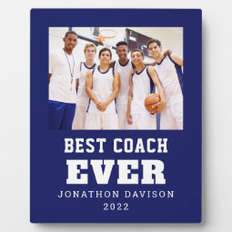 Best Coach Ever Name Year Team Photo Blue White Plaque | Zazzle