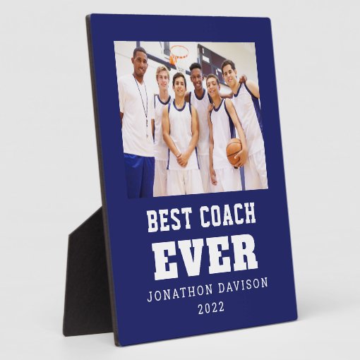 Best Coach Ever Name Year Team Photo Blue White Plaque | Zazzle