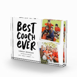 Best coach ever two photo team thank you black acrylic award | Zazzle