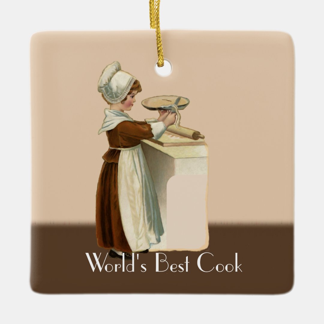 Best Cook Award, Vintage Woman Baking Ceramic Ornament | Zazzle