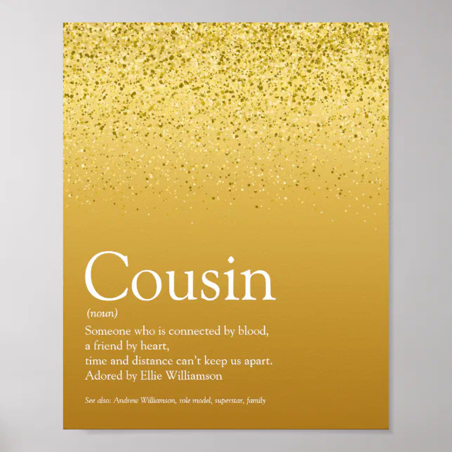 Best Cousin Ever Definition Gold Glitter Glam Poster | Zazzle