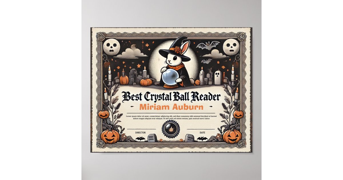 Best Crystal Ball Reader Diploma - Witch Rabbit Poster | Zazzle
