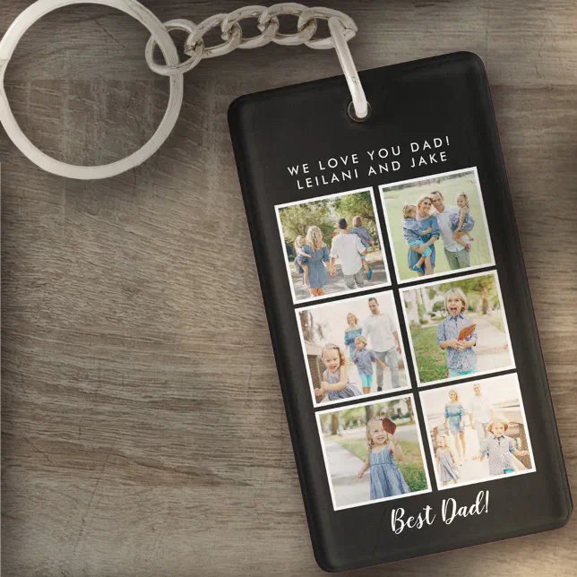 Best Dad! 6 Photos with Custom Message | Keychain | Zazzle