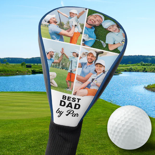 BEST DAD BY PAR Custom 4 Photo Collage Golf Head Cover | Zazzle