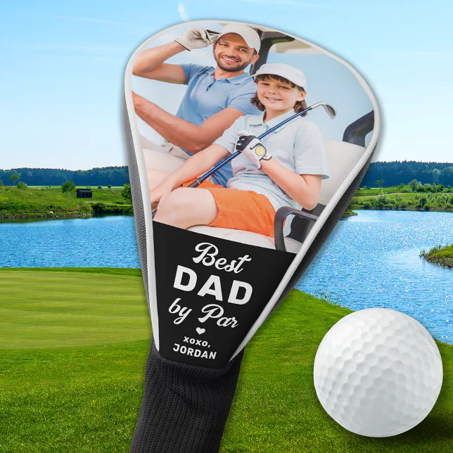 BEST DAD BY PAR Custom Photo Modern Golfer Golf Head Cover | Zazzle