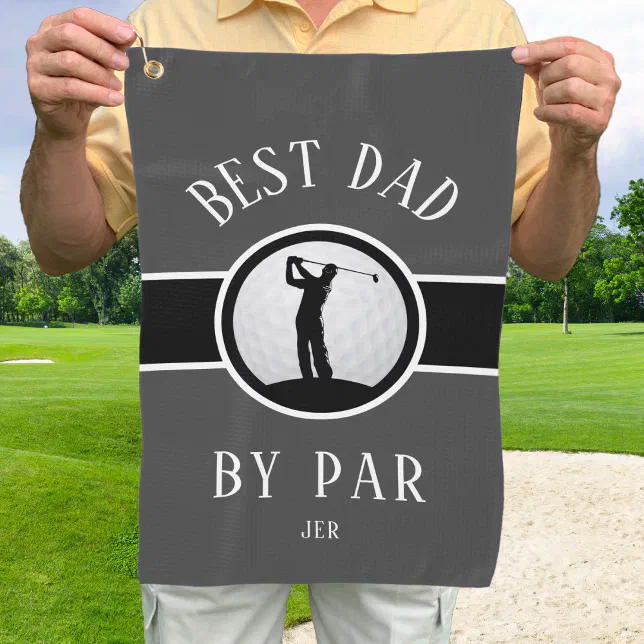 Best Dad By Par Golf Quote Monogrammed Gray Black Golf Towel | Zazzle