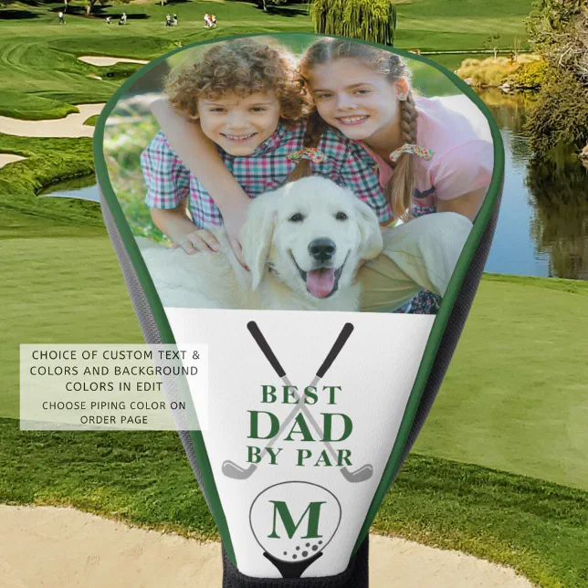 BEST DAD BY PAR Photo Monogram Green Golf Head Cover | Zazzle