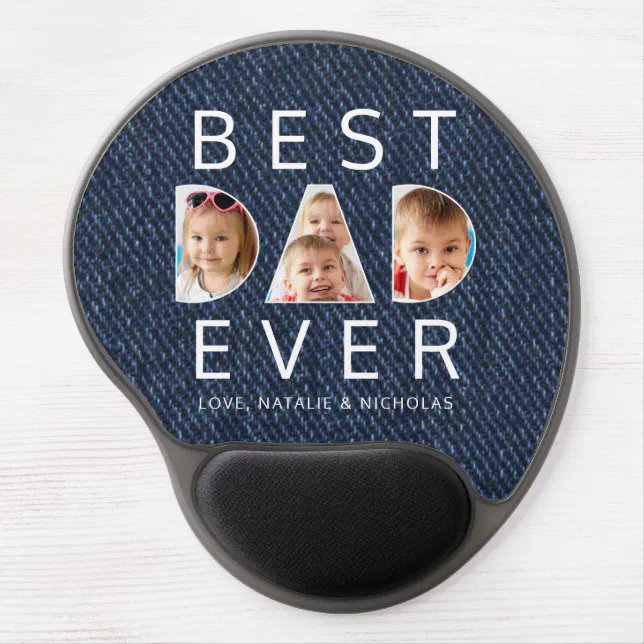 BEST DAD EVER 3 Photo Collage Faux Denim Gel Mouse Pad | Zazzle