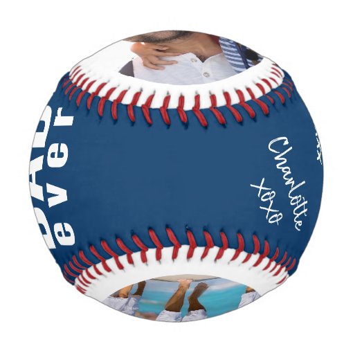 Best Dad Ever Blue 2 Photo Signed Baseball | Zazzle