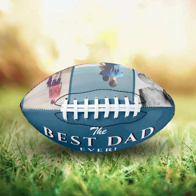 Best Dad Ever Blue Father`s Day 3 Photo Collage Football | Zazzle