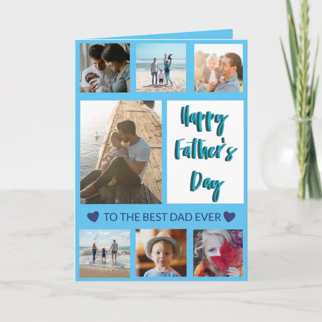 Best Dad Ever Blue Photo Collage Greetings Card | Zazzle
