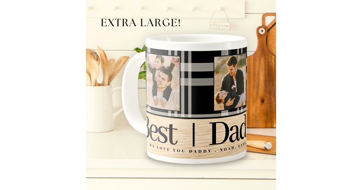 Best Dad Ever Buffalo Plaid Wood Photo Fathers Day Giant Coffee Mug ...