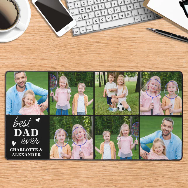 Best DAD Ever Custom 7 Photo Collage Personalized Desk Mat | Zazzle